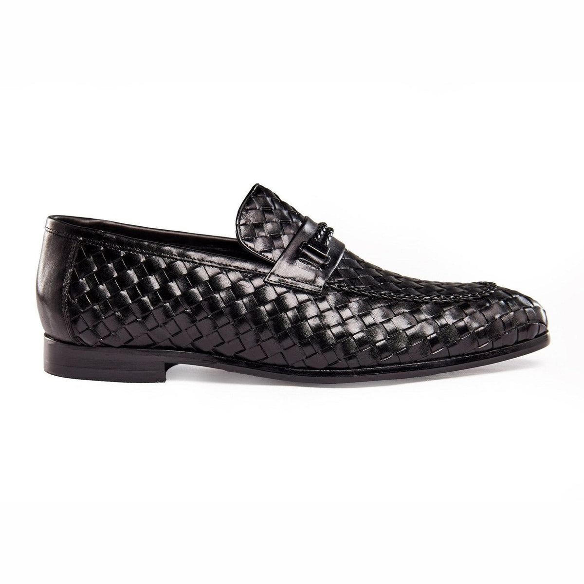 BLACK WOVEN LEATHER LOAFERS – Sartorial Shoes