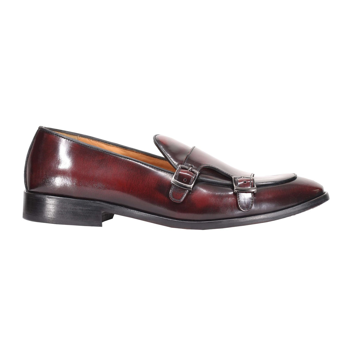 MAROON CALF LEATHER POLISHED DOUBLE MONK SHOES – Sartorial Shoes