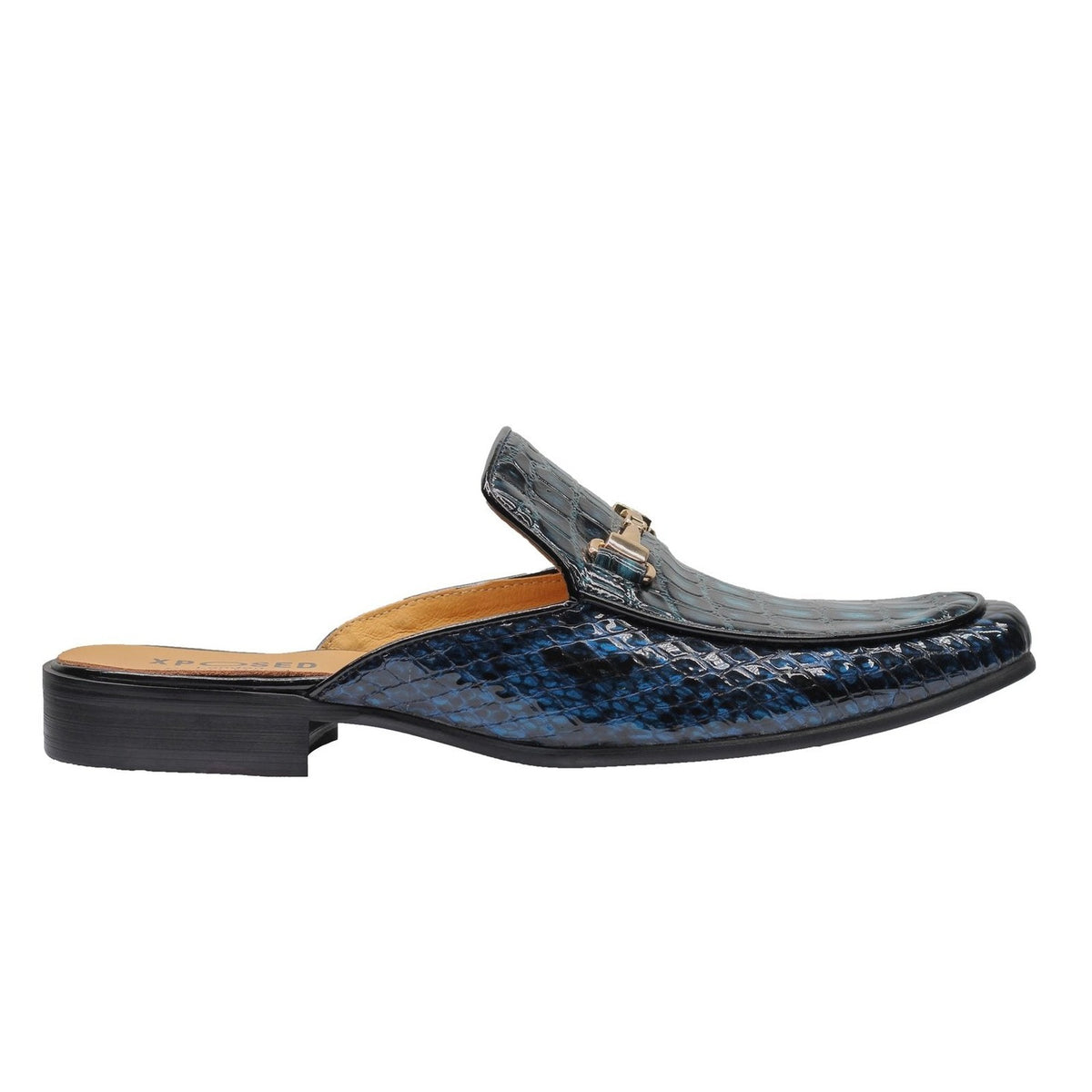 REAL LEATHER SHINY PRINTED HALF SHOES IN BLUE – Sartorial Shoes