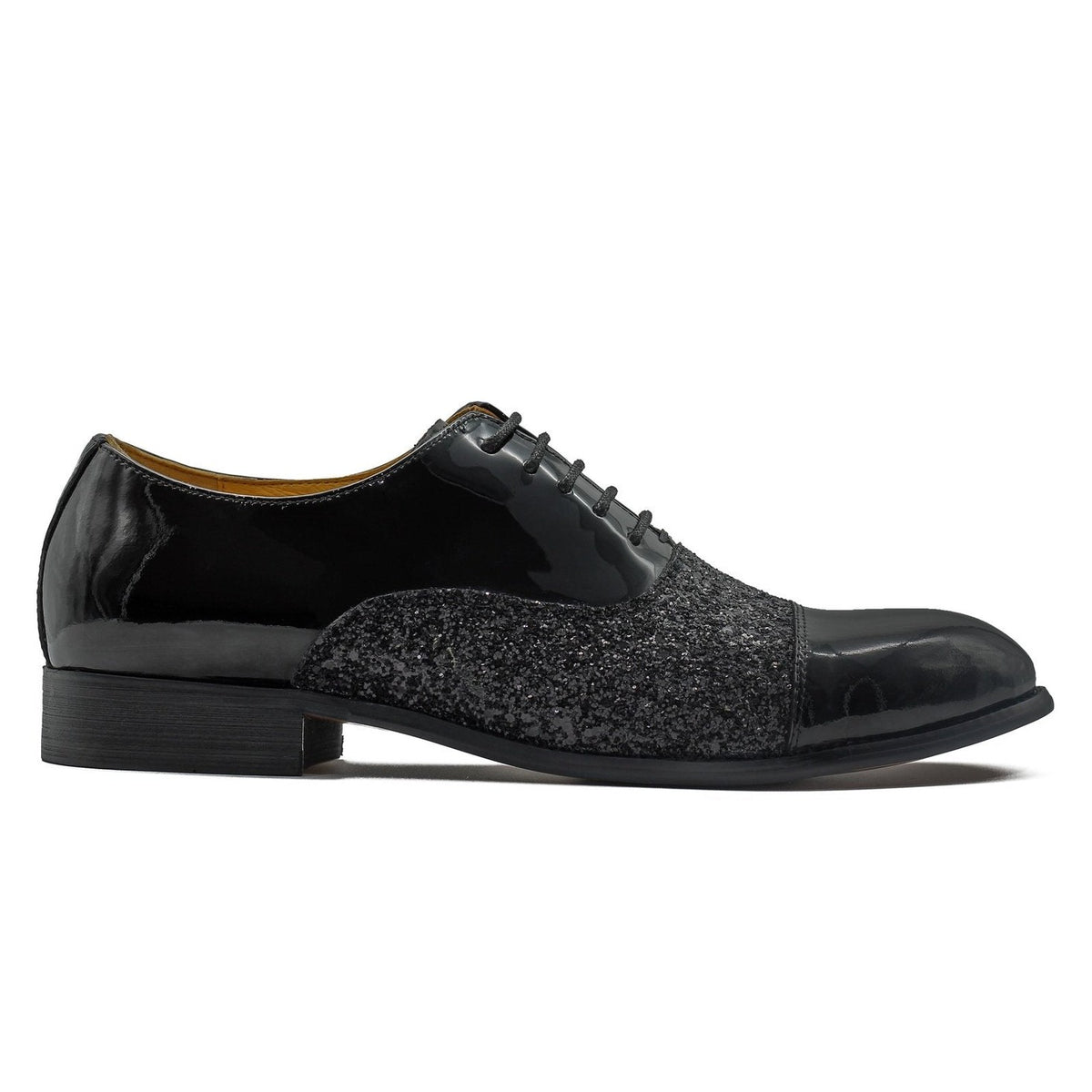 BLACK PATENT GLITTER DECOR OXFORDS – Sartorial Shoes