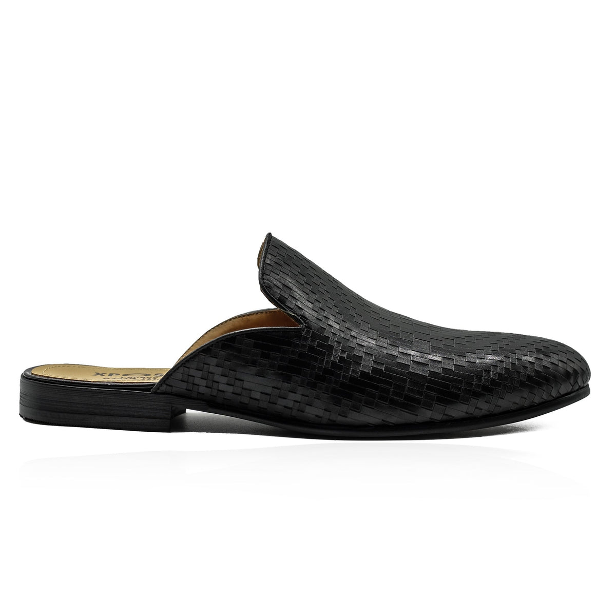 Black Woven Embossed Leather Half Mules – Sartorial Shoes