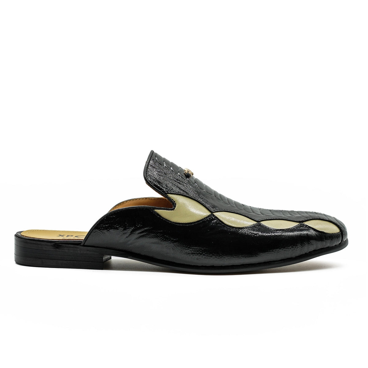 Black Cream Real Leather Half Shoes Detailed Printed – Sartorial Shoes