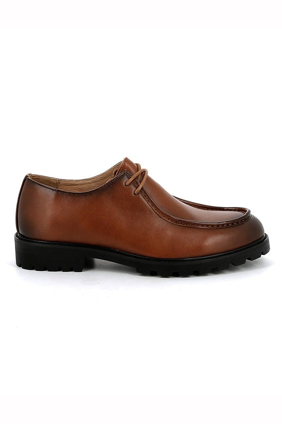 Tan Faux Leather Moc Toe Derby Shoes Classic Lace-Up – Sartorial Shoes